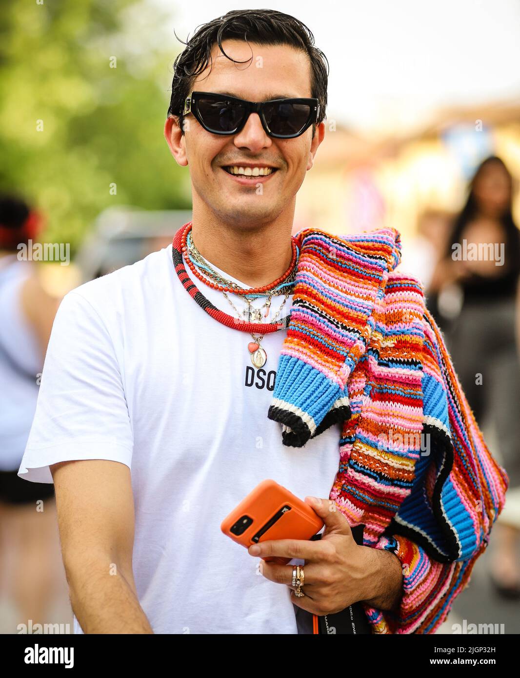 MILAN, Italy- June 17 2022: Alessandro Enriquez on the street in Milan ...