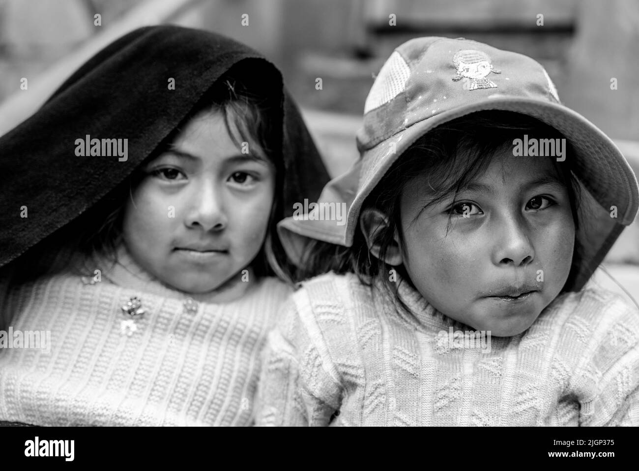 Taquilenos Children, Taquile Island, Lake Titicaca, Puno, Peru Stock ...