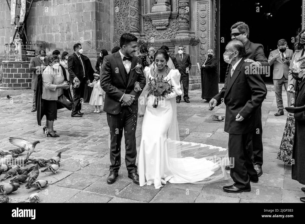 A Young Peruvian Couple Leave The Cathedral After Getting Married, The ...