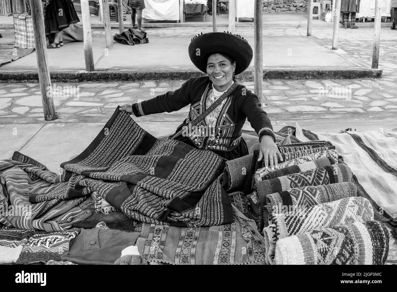 A Peruvian Indigenous Quechua Woman Selling Woollen Handicrafts At The ...