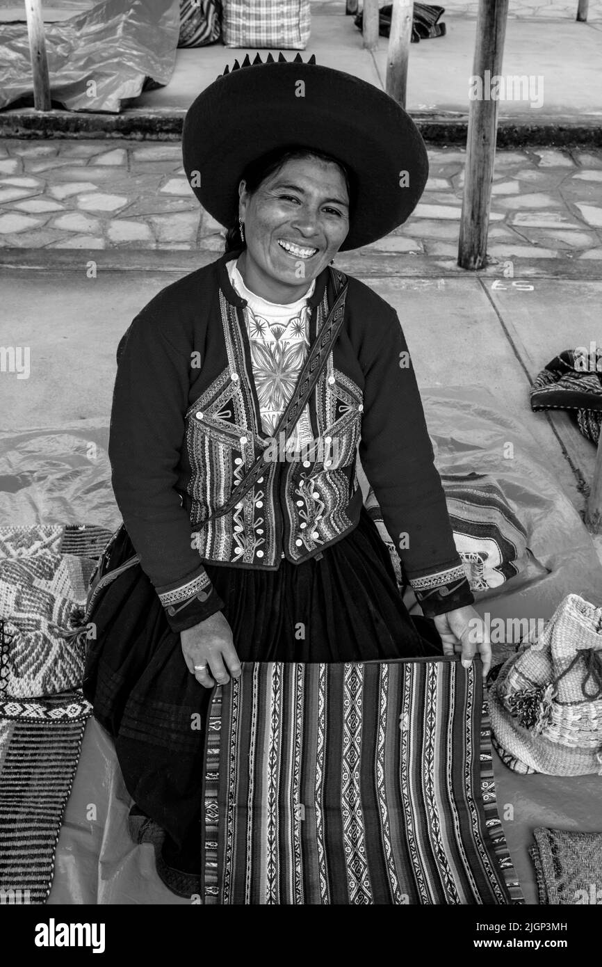 A Peruvian Indigenous Quechua Woman Selling Woollen Handicrafts At The ...