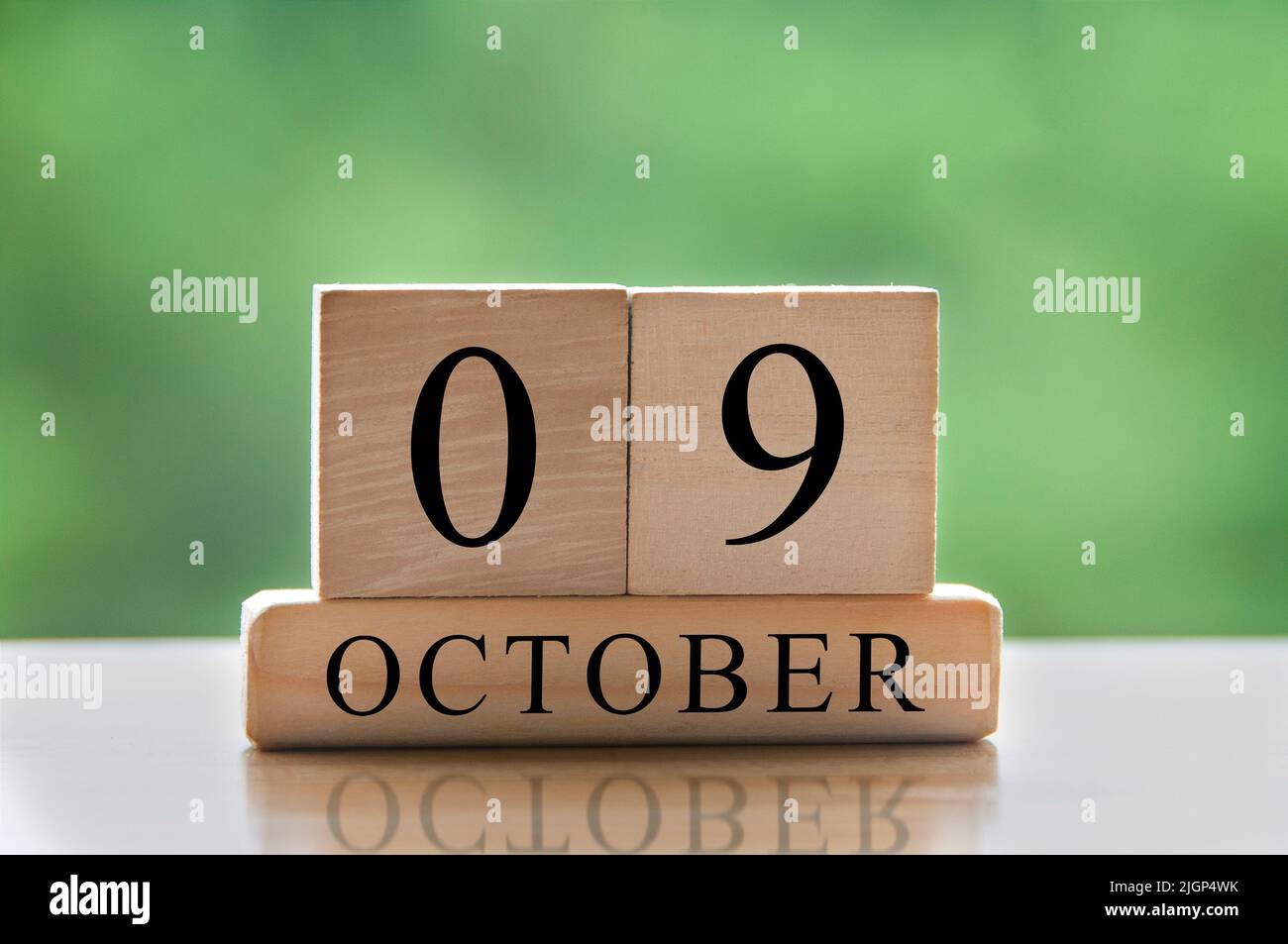 October 9 calendar date text on wooden blocks with copy space for ideas ...