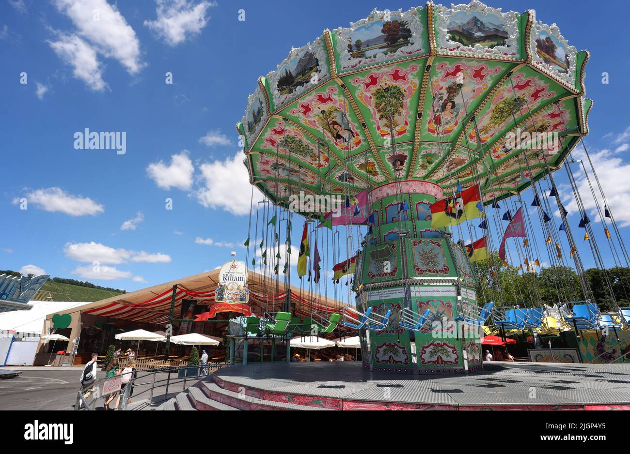 12 July 2022, Bavaria, Würzburg: The marquee of the Kiliani-Volksfest ...
