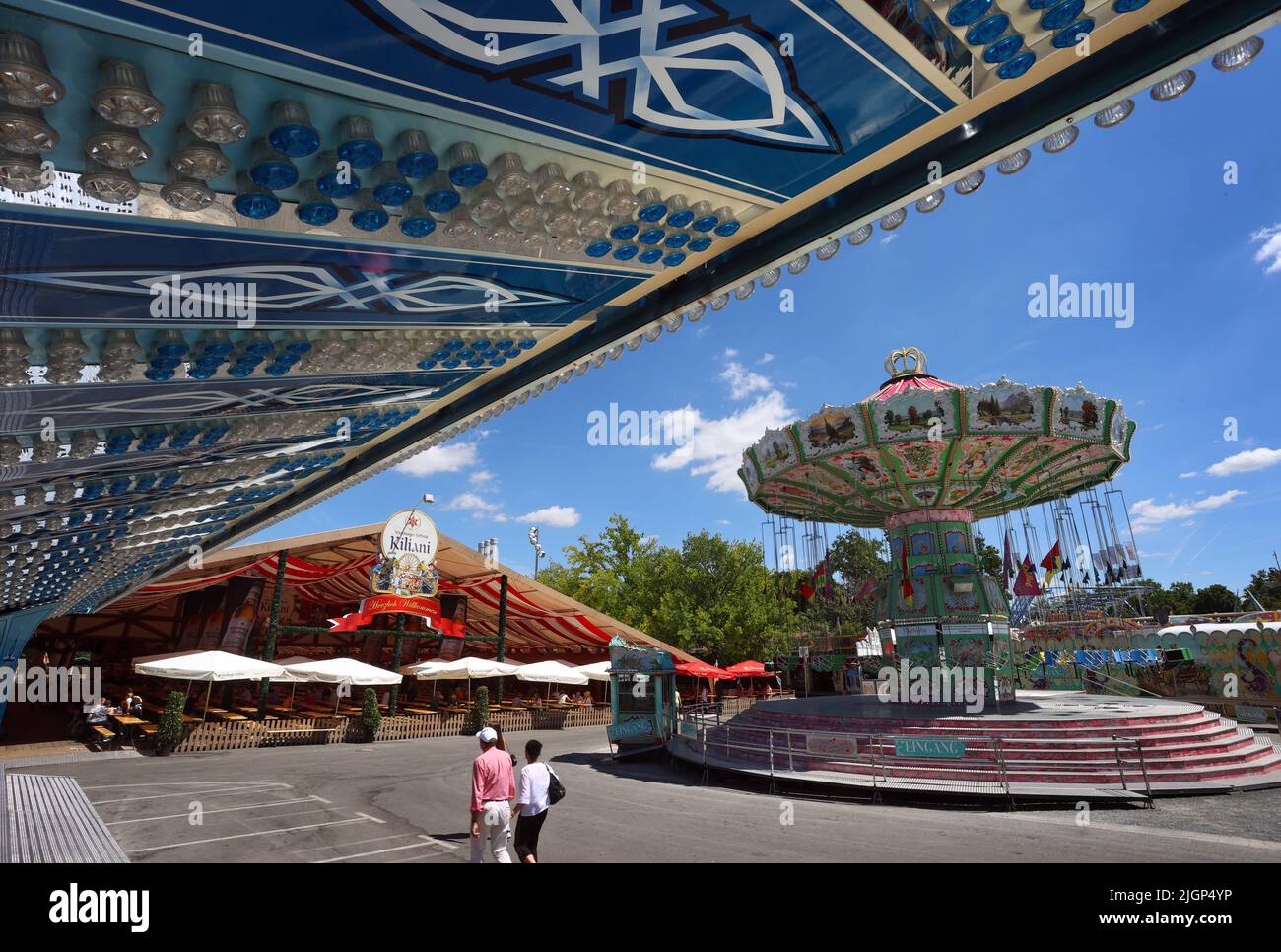 12 July 2022, Bavaria, Würzburg: The marquee of the Kiliani-Volksfest ...