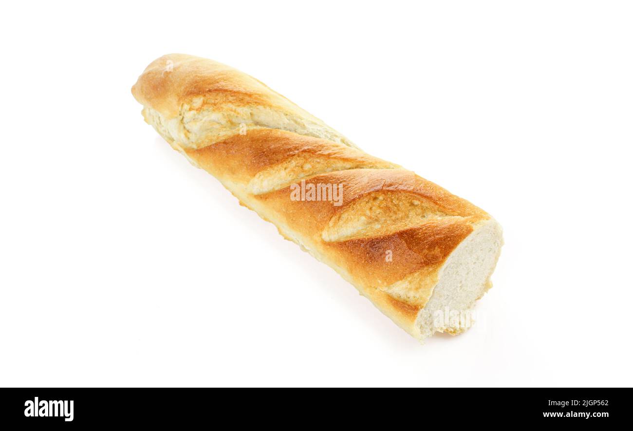 Half of the sliced french long bread. Baguette piece isolated on white ...