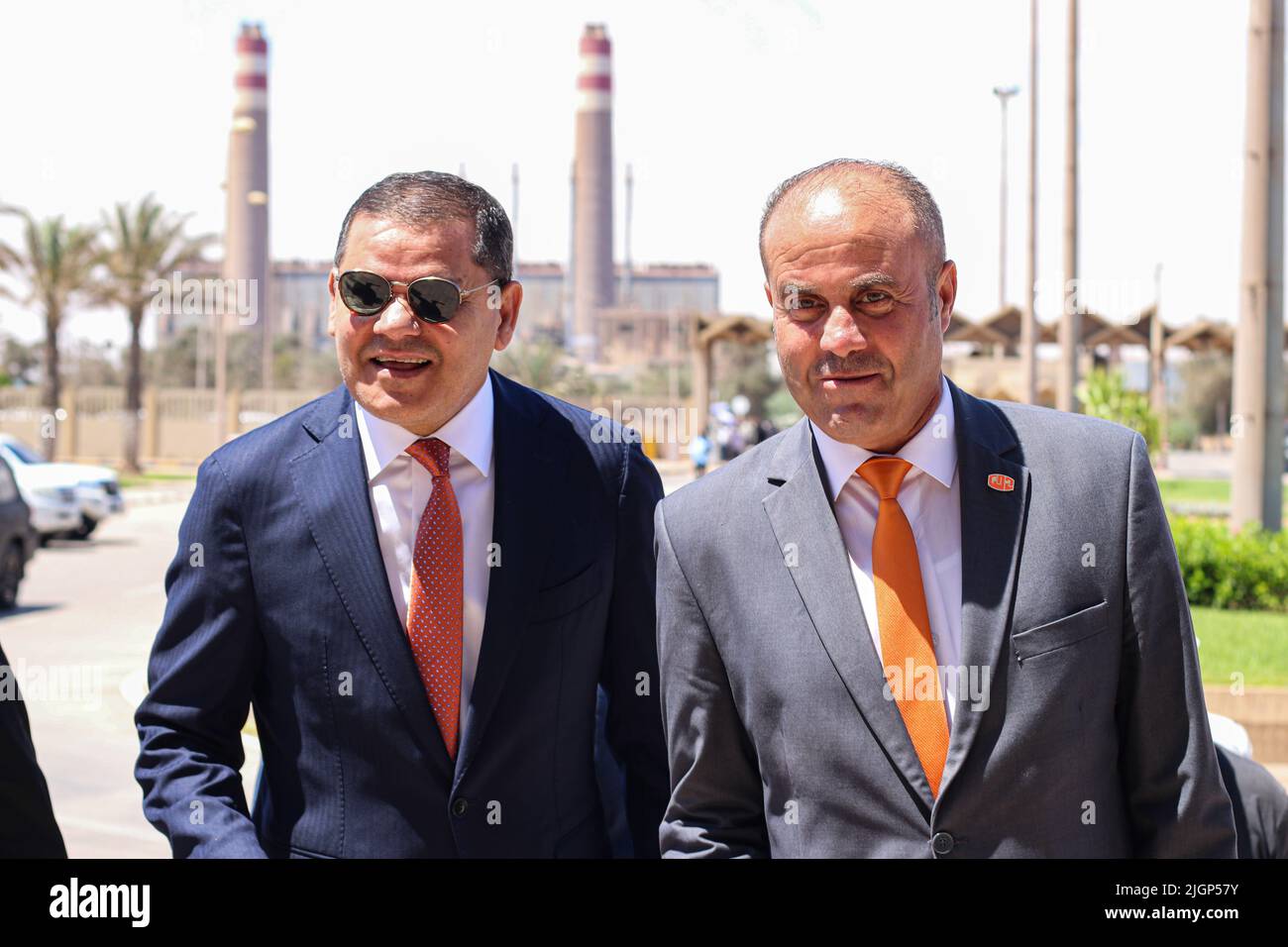 Libyan Prime Minister, Abdel Hamid Dabaiba (L) attends the meeting of ...