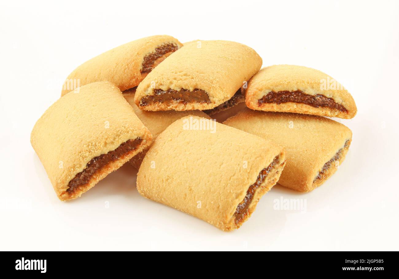 Pile of jam filled strudel biscuits isolated on white background Stock ...