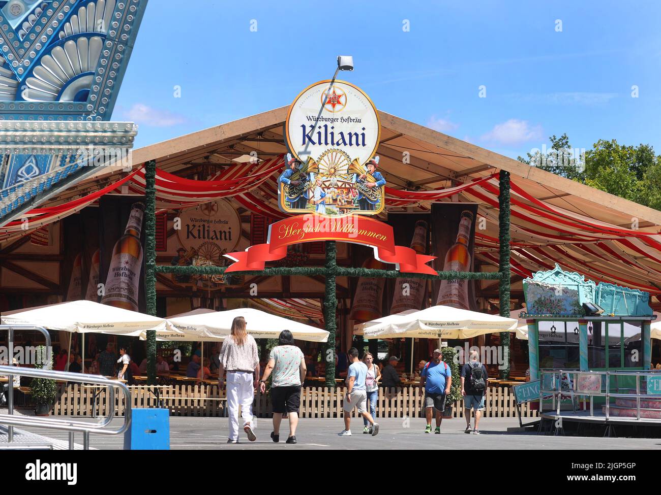12 July 2022, Bavaria, Würzburg: The marquee of the Kiliani-Volksfest ...
