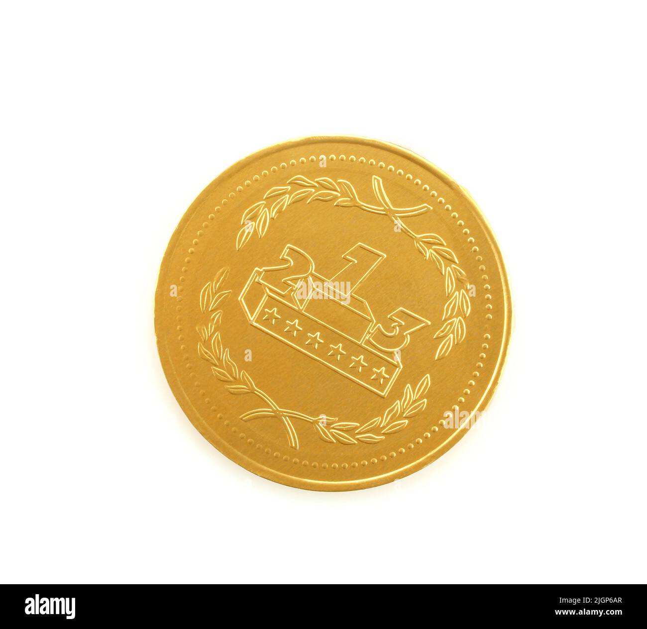 Round shiny golden medal isolated on white background. Medallion ...