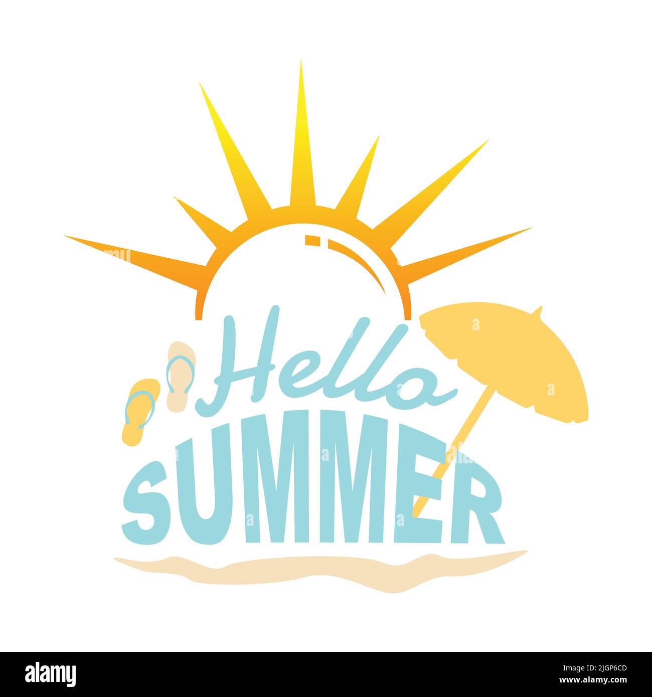 Hello Summer logo vector design illustration. Beach and simple ocean ...