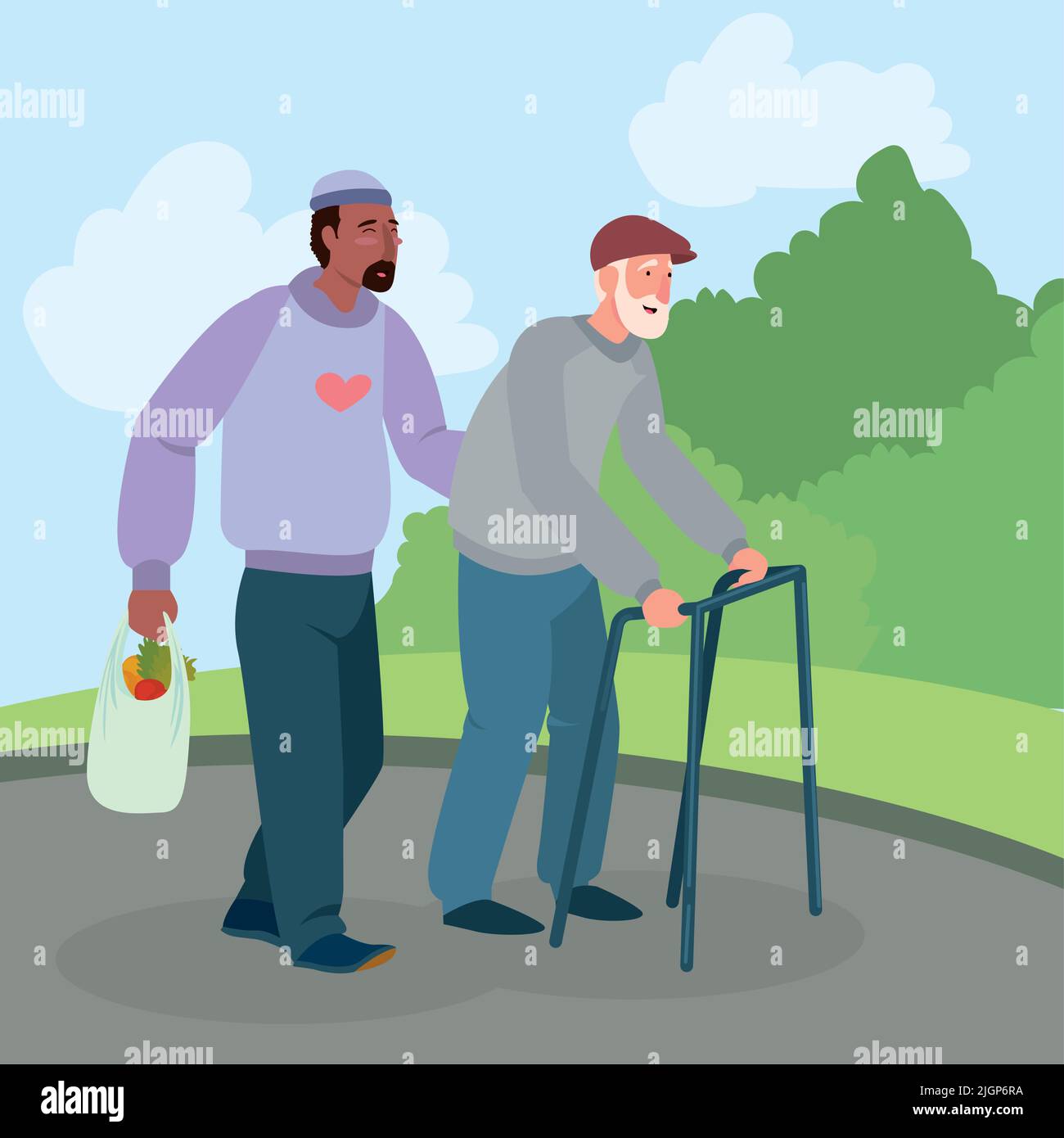 man helping old man Stock Vector Image & Art - Alamy