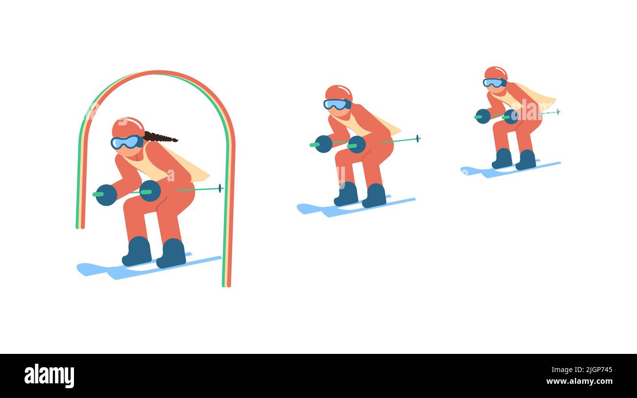 Cartoon skiers in ski school isolated on white background. Mountain ...
