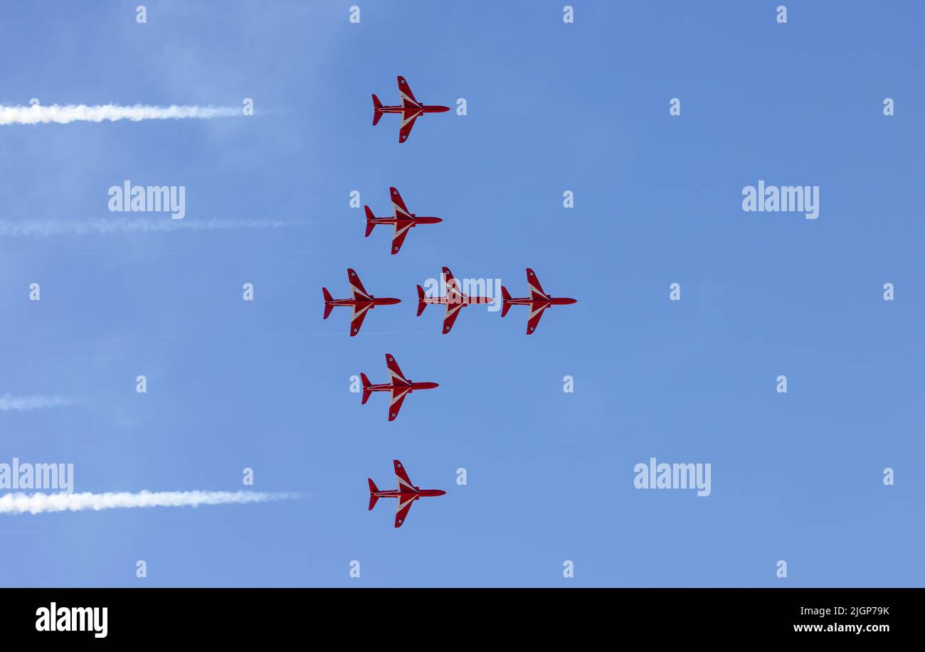 The Royal Air Force Aerobatic Team, The Red Arrows, putting on a ...