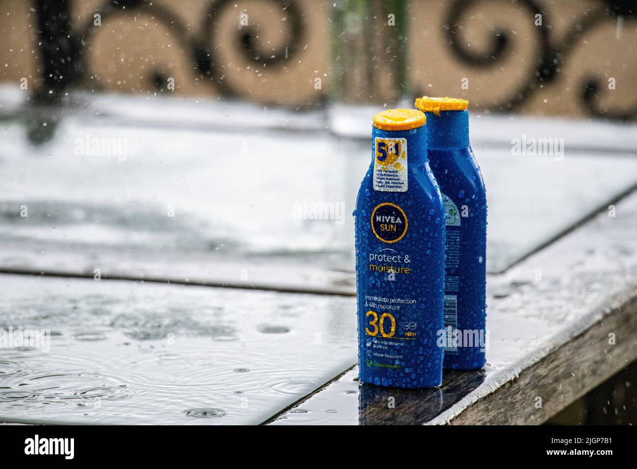 Unrequired suntan lotion because of heavy rain in the west country ...