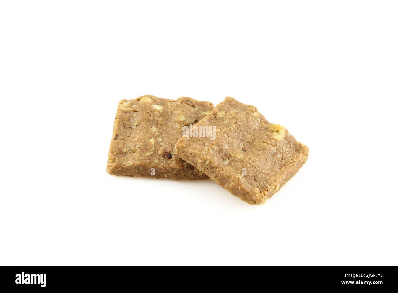 Two bite size oatmeal cookies isolated on white background. Light ...