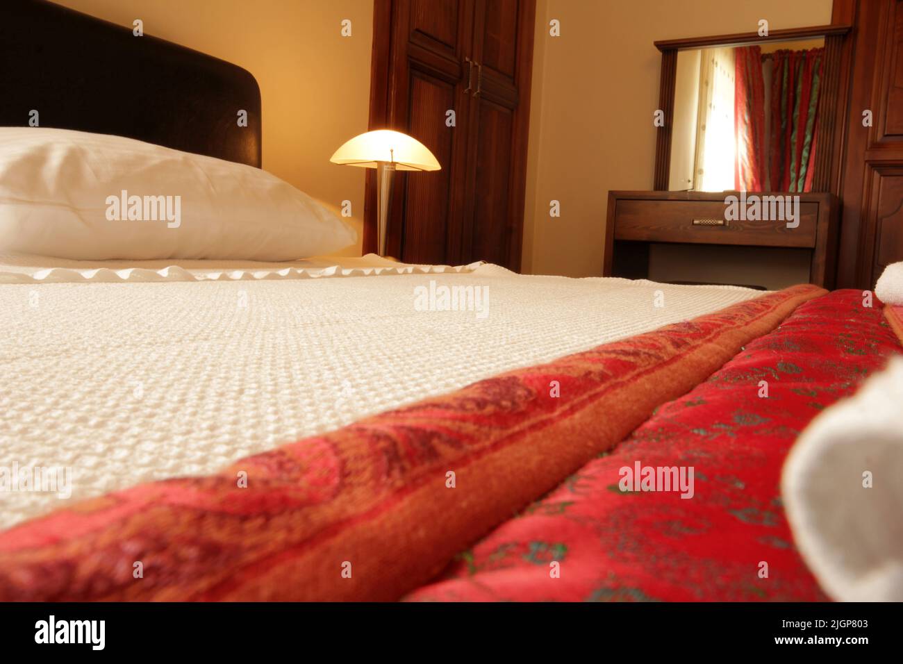 Closeup shot of comfortable hotel bed Stock Photo - Alamy