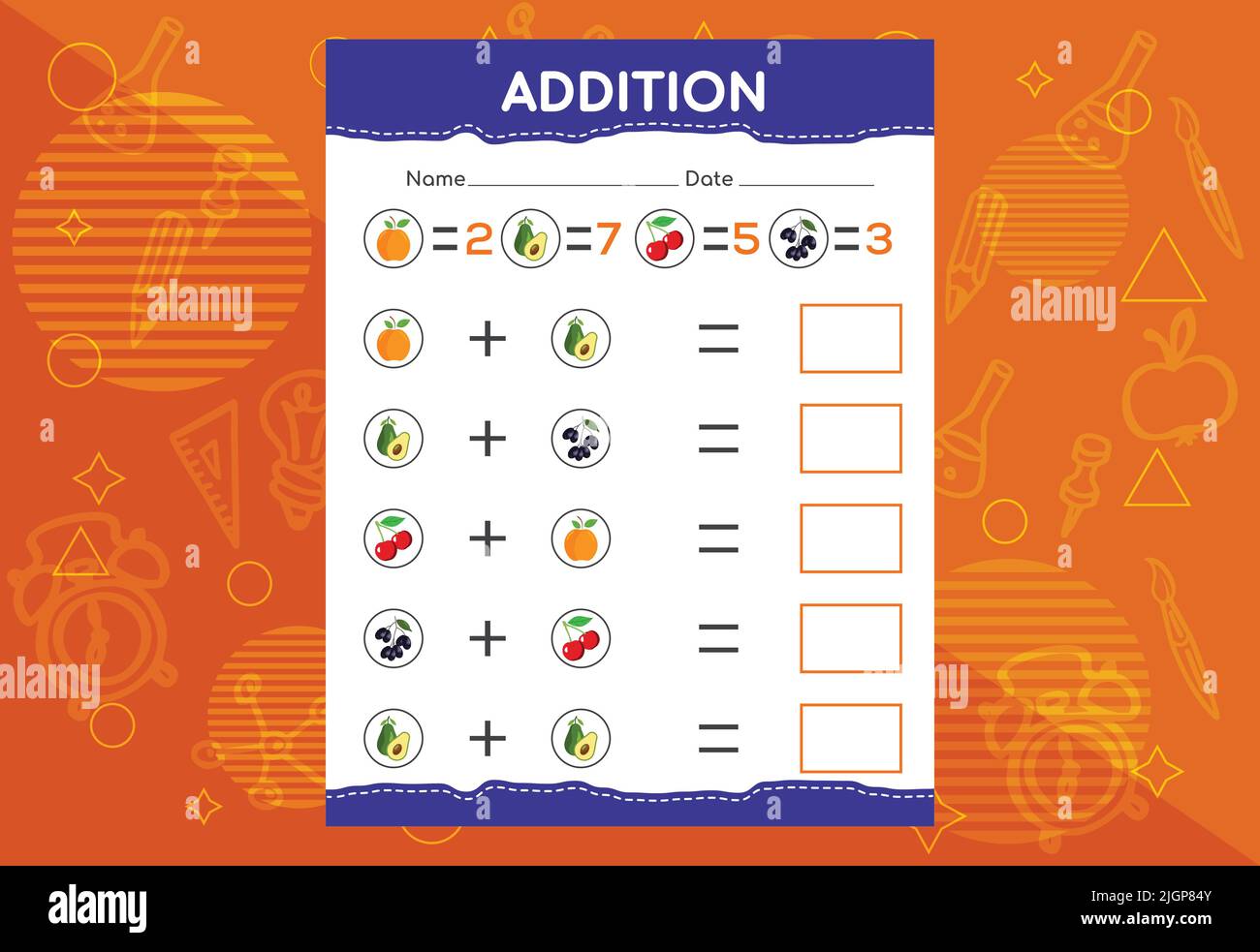 Addition with different fruits for kids. An educational worksheet for ...