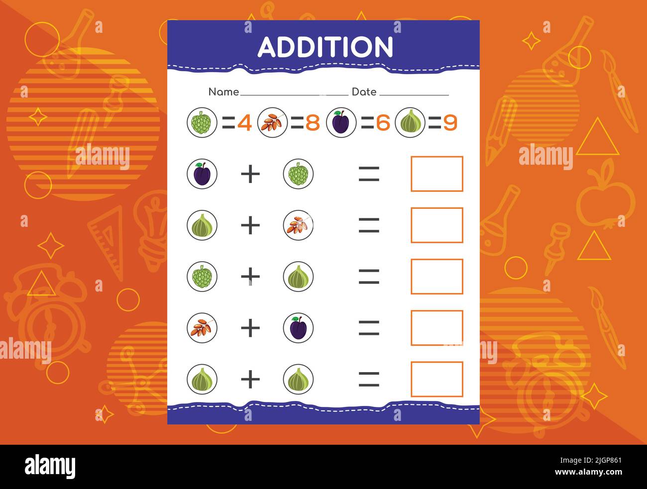 Addition with different fruits for kids. An educational worksheet for ...