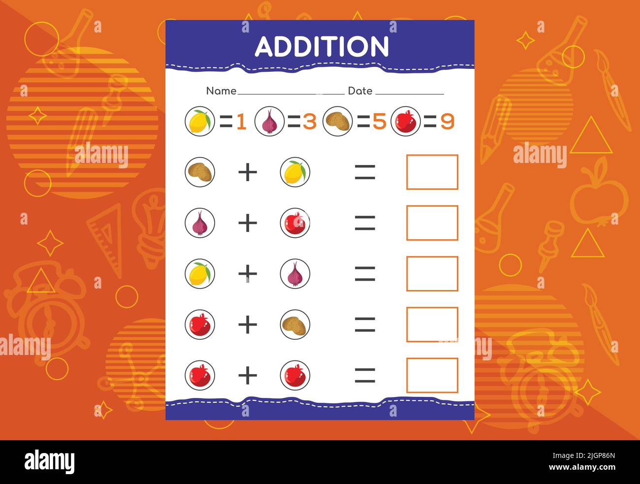 Addition with different vegetables for kids. An educational worksheet ...