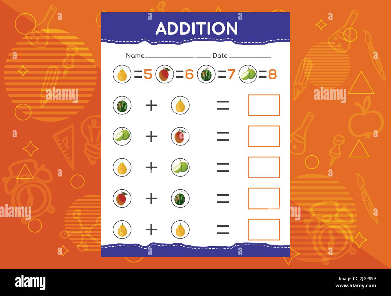 Addition with different fruits for kids. An educational worksheet for ...