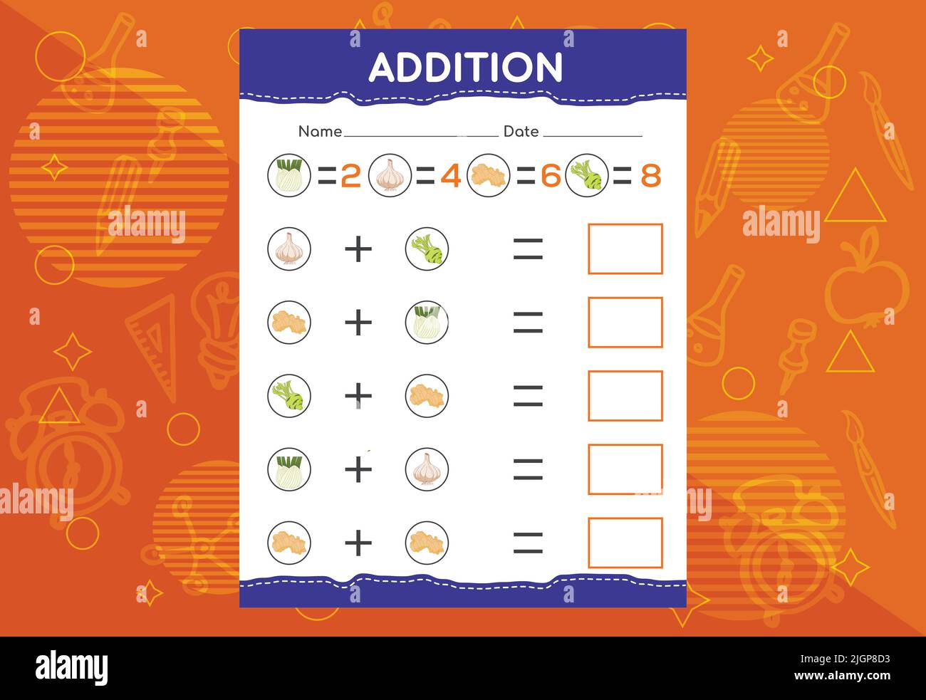 Addition with different vegetables for kids. An educational worksheet ...