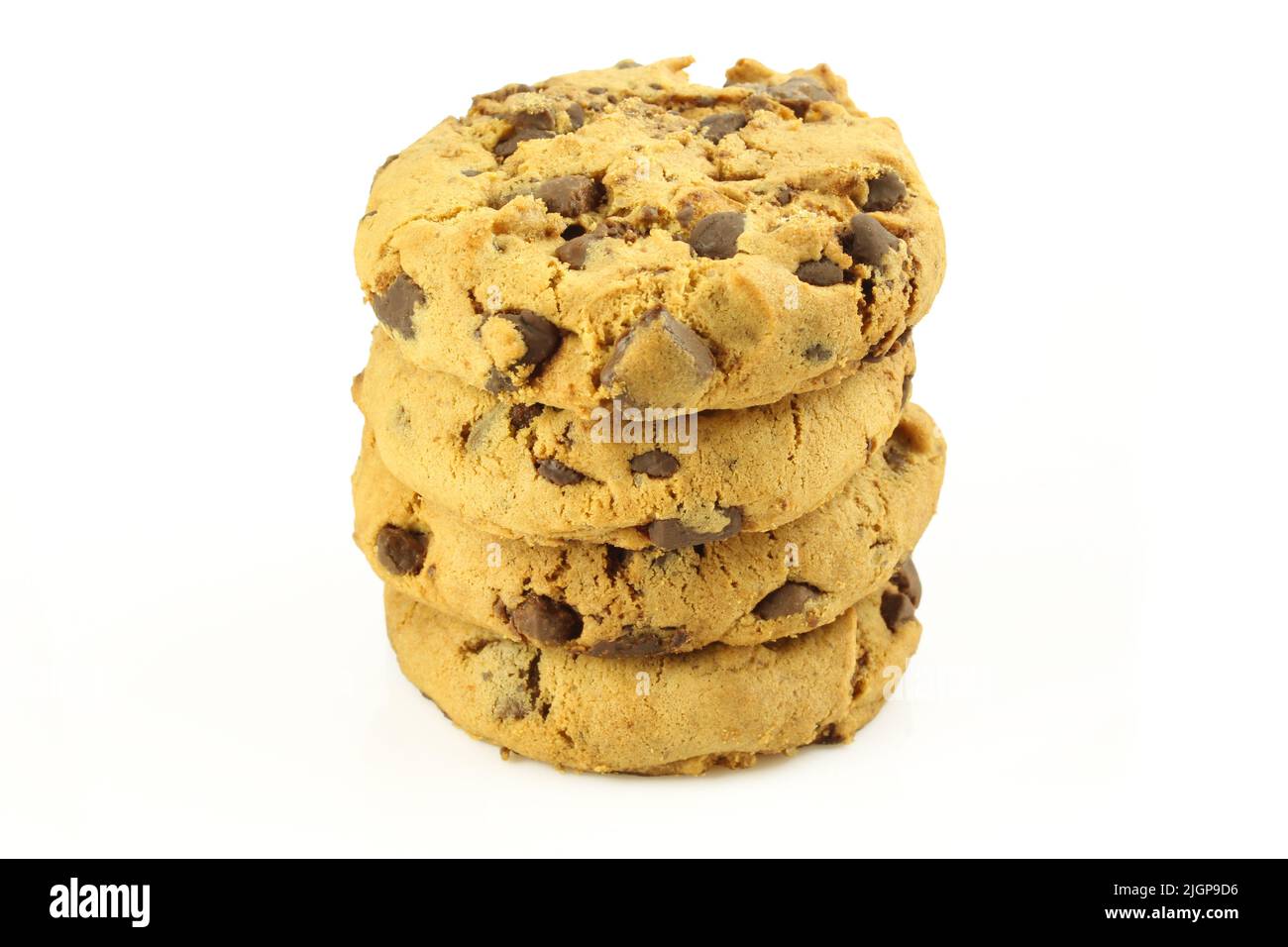 Portion of homemade chocolate chip cookies isolated on white background ...