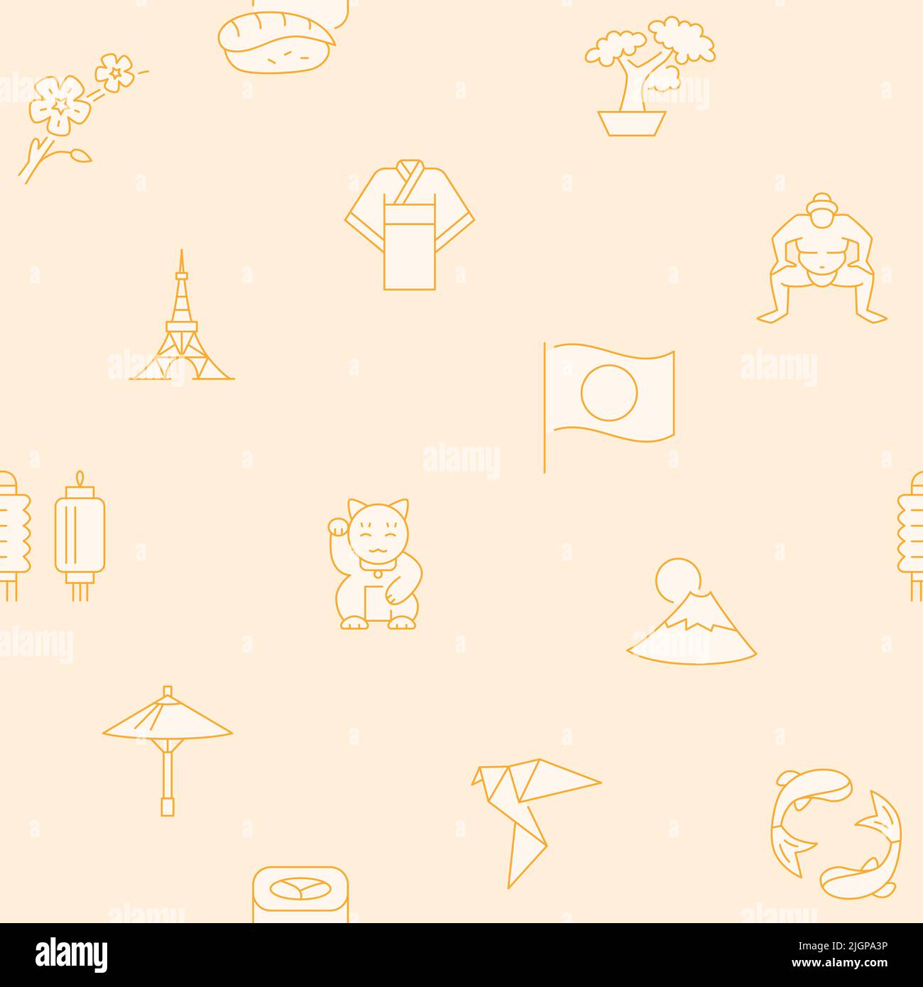 Japan seamless pattern in line style. Japanese culture traditional ...