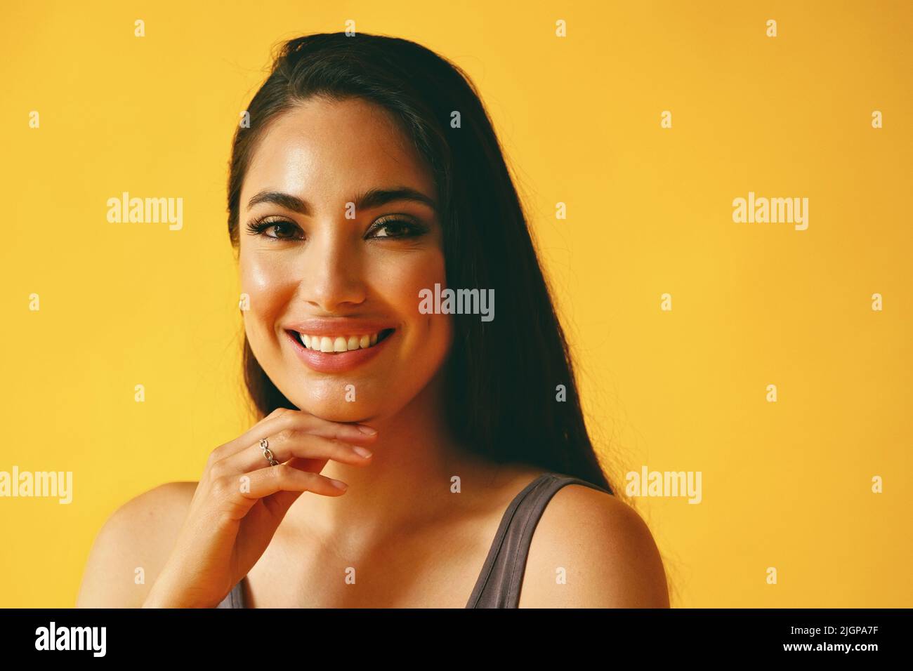 headshot beauty shot of hispanic Latina woman smiling young adult with ...