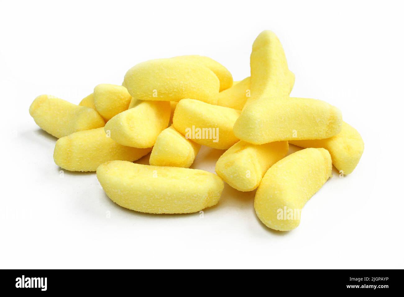 Group of foam banana sweets isolated on white background. Candies for ...