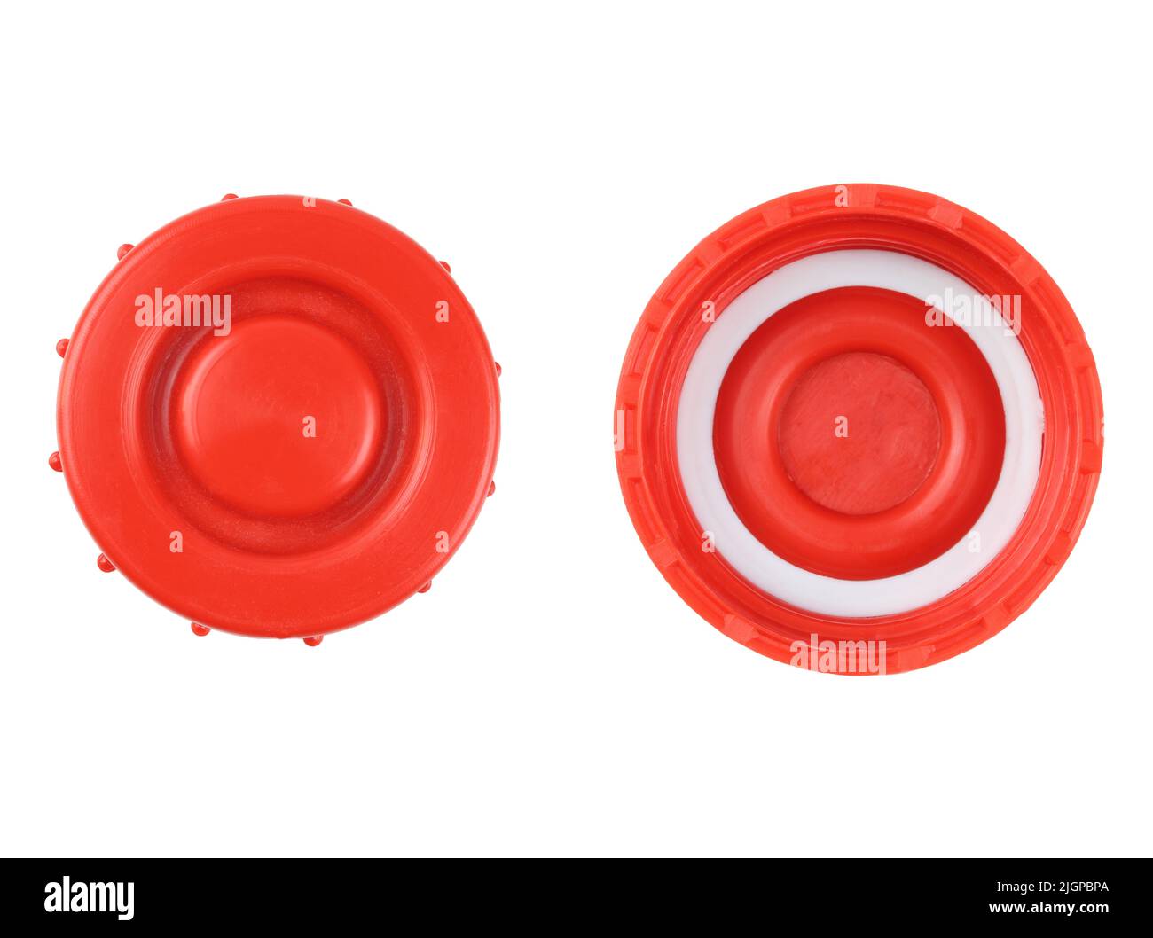 Two sides of big plastic canister cap isolated on white background ...