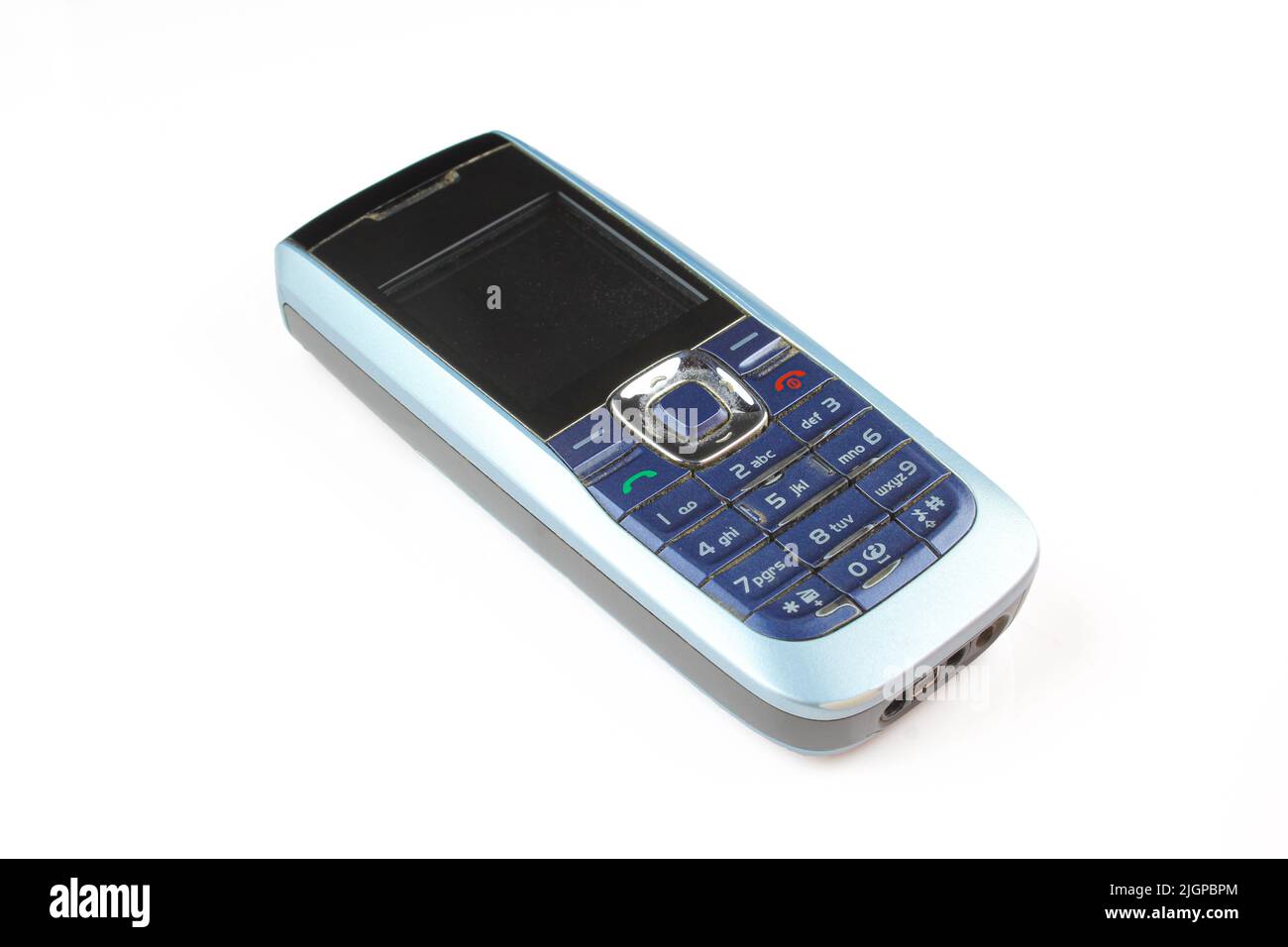 Blue used cellphone isolated on white background Stock Photo - Alamy