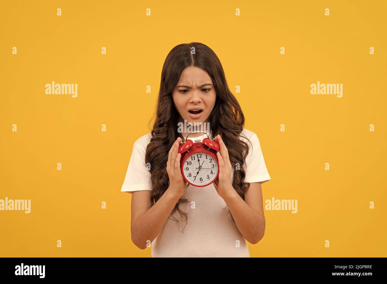 daily schedule. childhood. teen girl checking time. do not be late ...