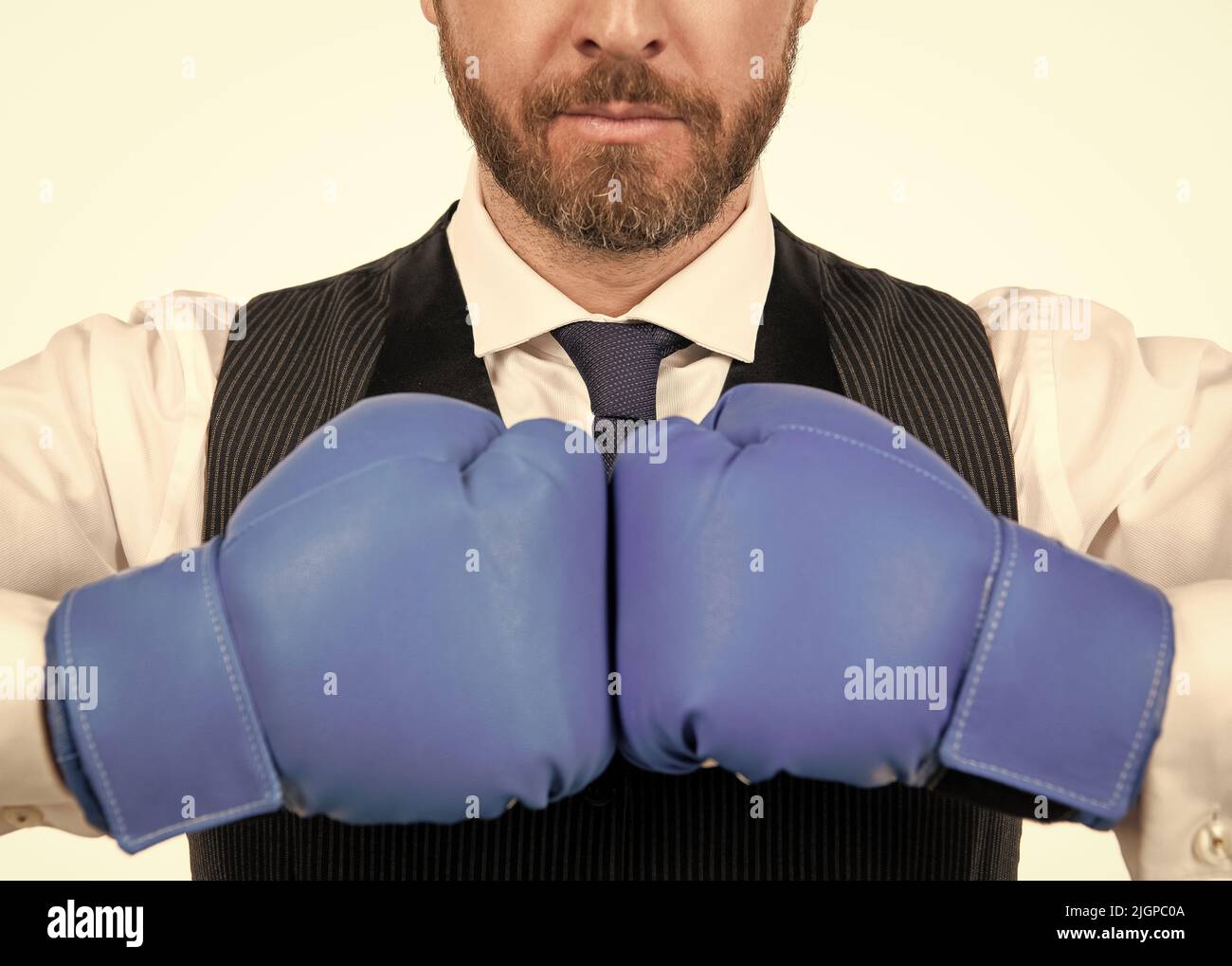 man ready for corporate battle. business knockout. boss show power and ...