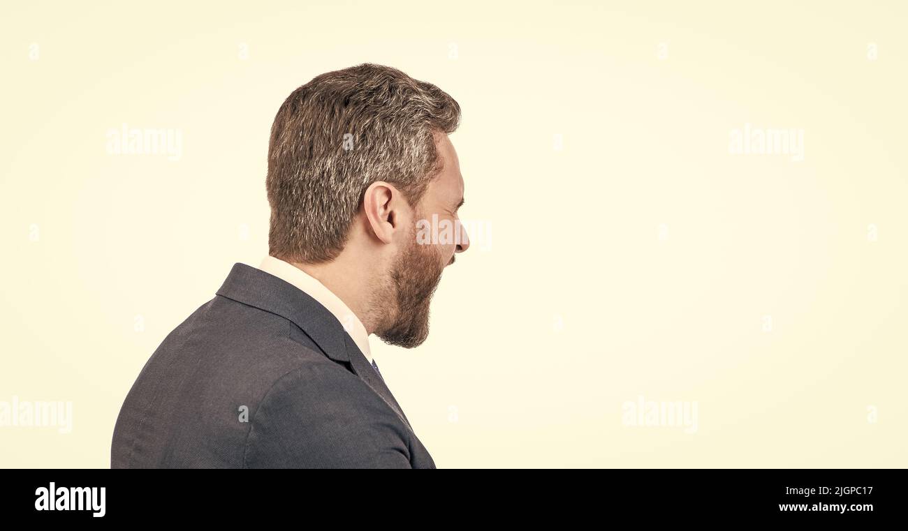 Angry business professional man yell in anger profile portrait isolated ...