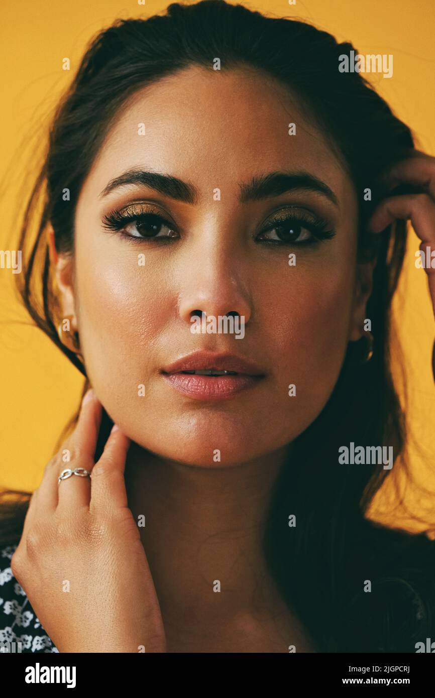 headshot beauty shot of sensual thoughtful hispanic Latina woman young ...