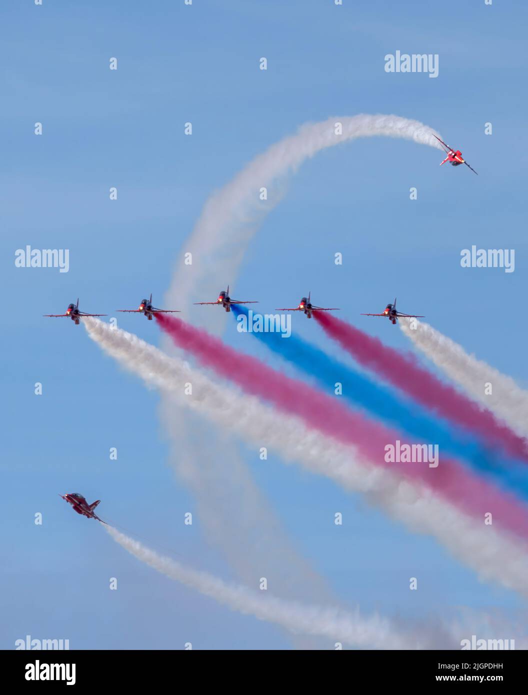 The Royal Air Force Aerobatic Team, The Red Arrows, putting on a ...