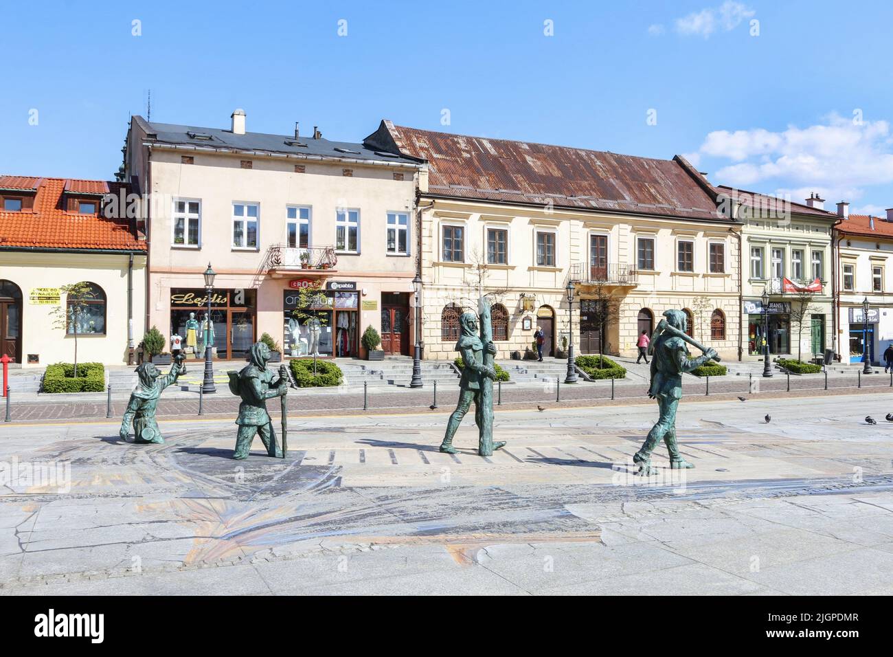 Monument of medieval salt mine worker at the main market square in ...