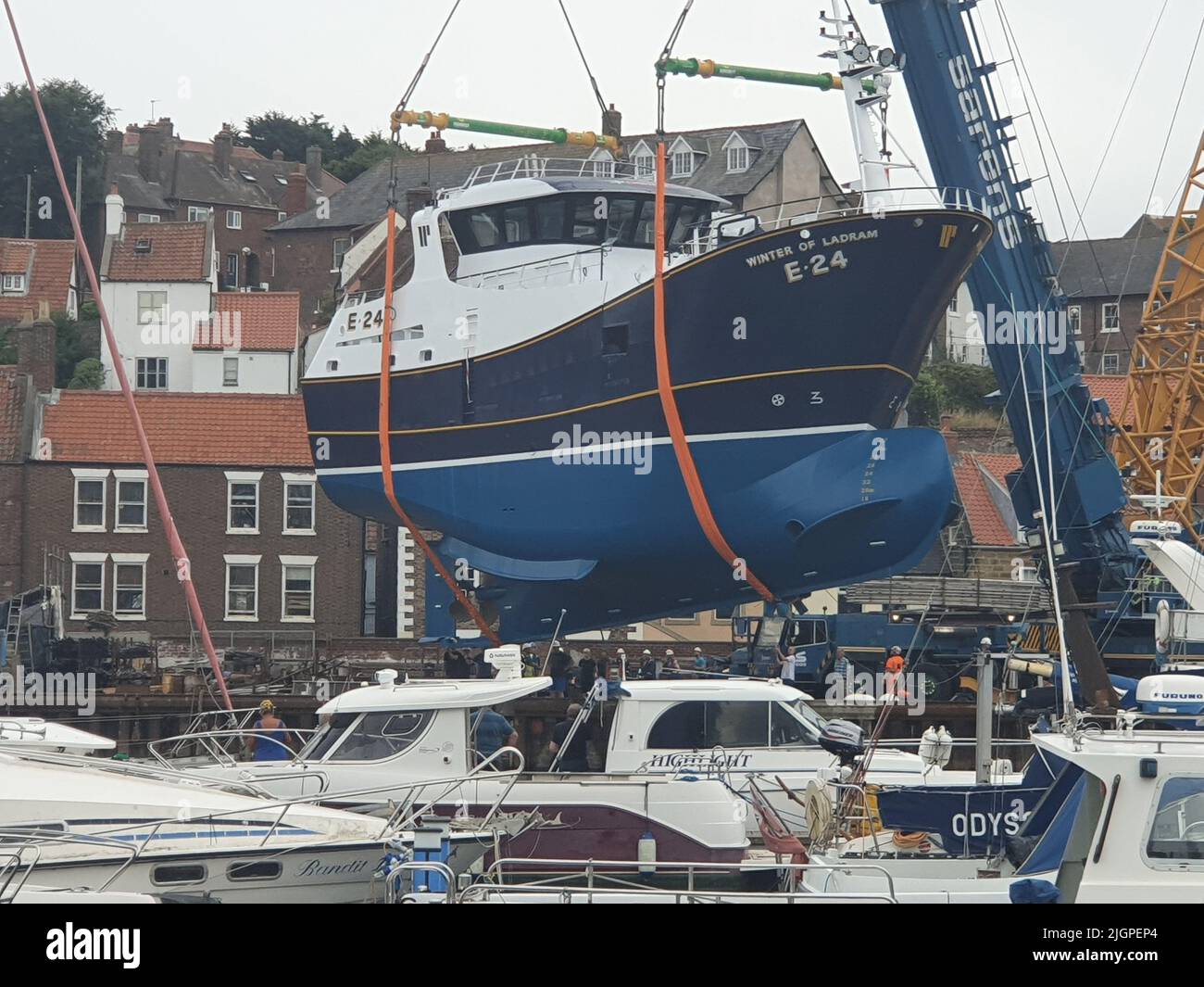 Launching of British-built trawler Winter of Ladram in Whitby, North ...