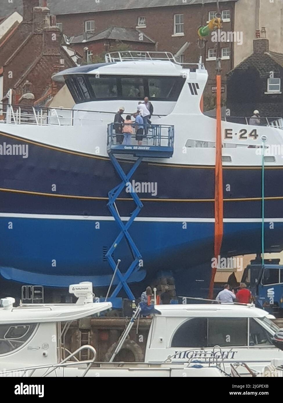 Launching of British-built trawler Winter of Ladram in Whitby, North ...