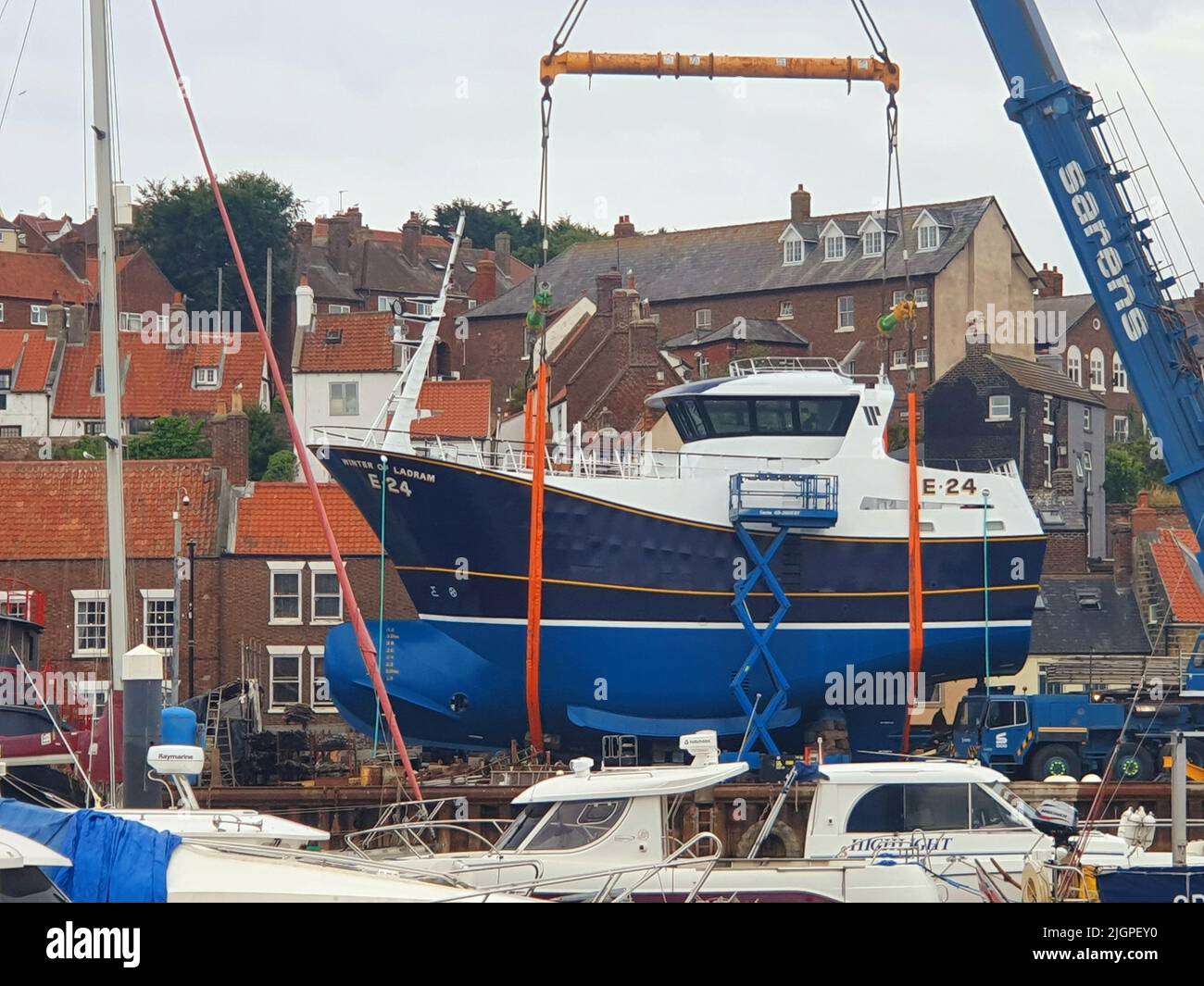 Launching of British-built trawler Winter of Ladram in Whitby, North ...