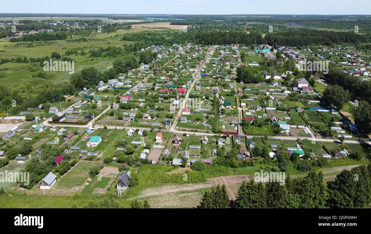 Summer photo of a green village from quadrocopter Stock Photo - Alamy