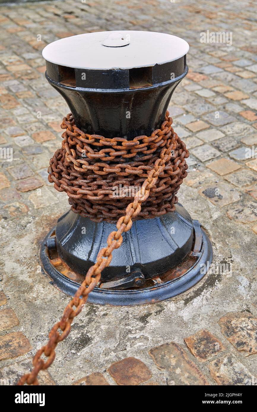 Image of dockside capstan with rusting chain. Cherbourg, France Stock ...