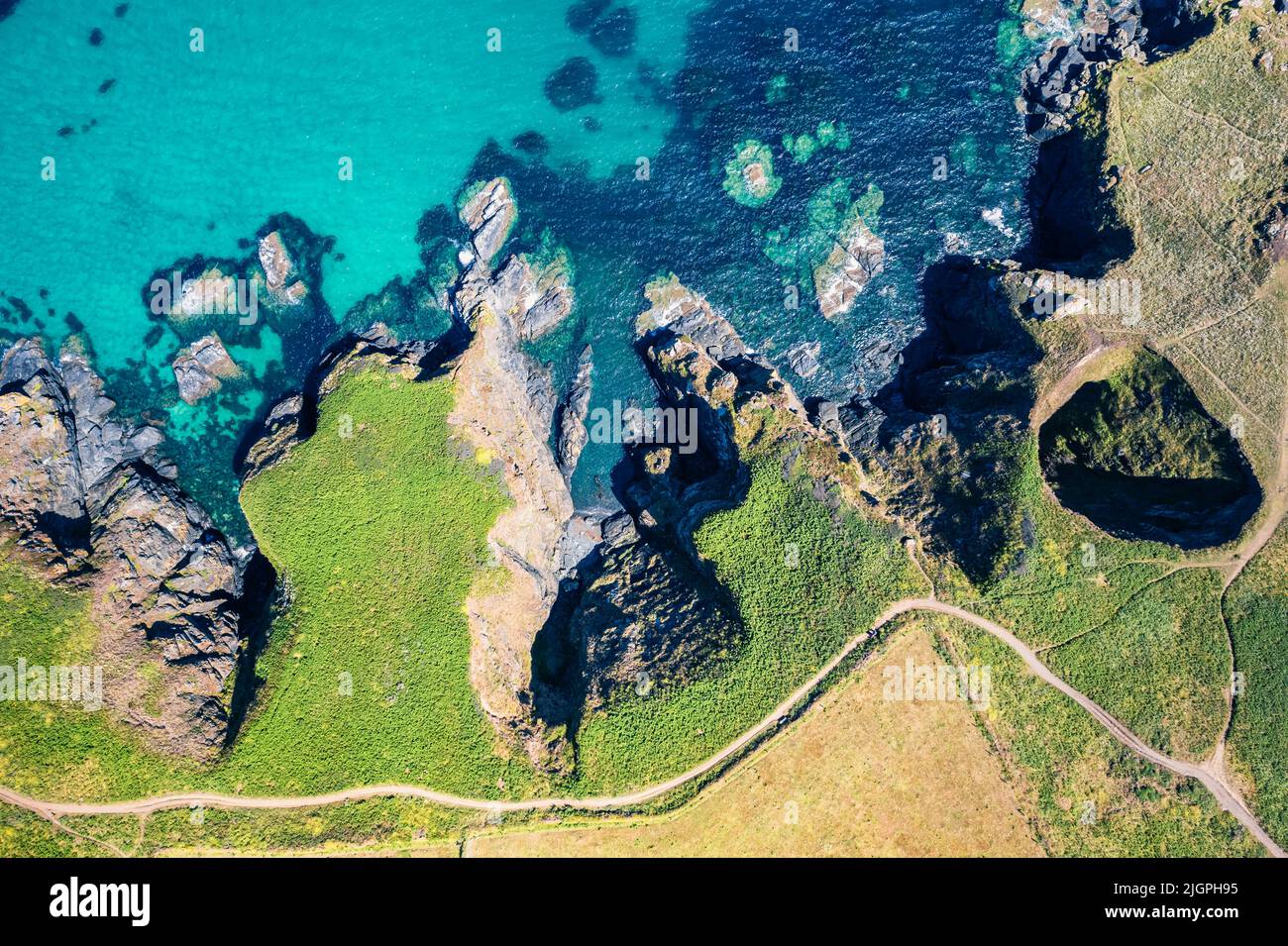 Top Down over Housel Bay Cliffs, Lizard, Helston, Cornwall, England ...