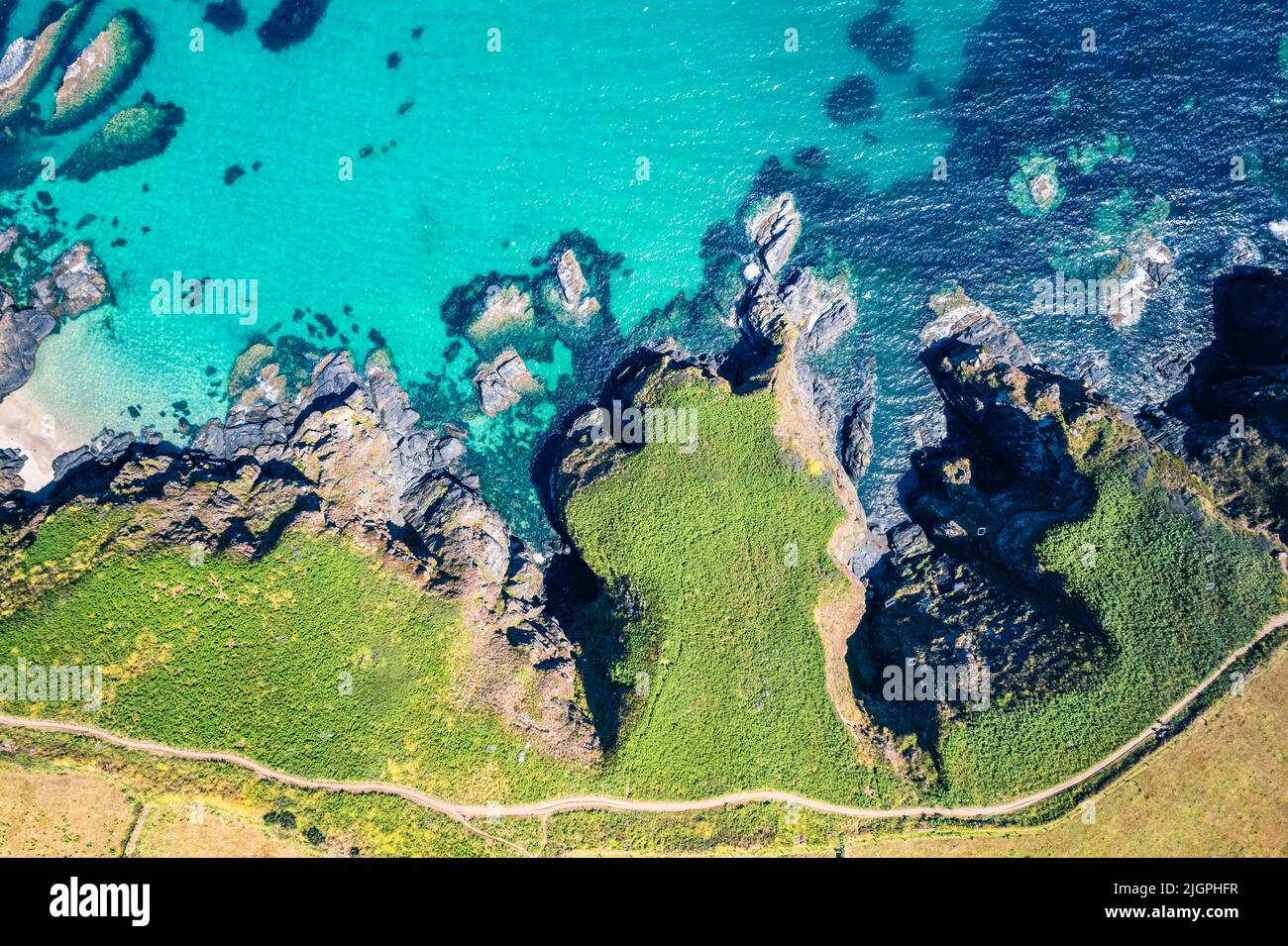 Top Down over Housel Bay Cliffs, Lizard, Helston, Cornwall, England ...