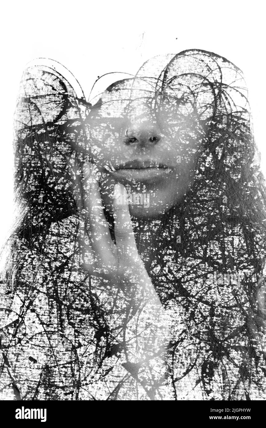 Paintography portrait of a woman. Messy thoughts Stock Photo - Alamy