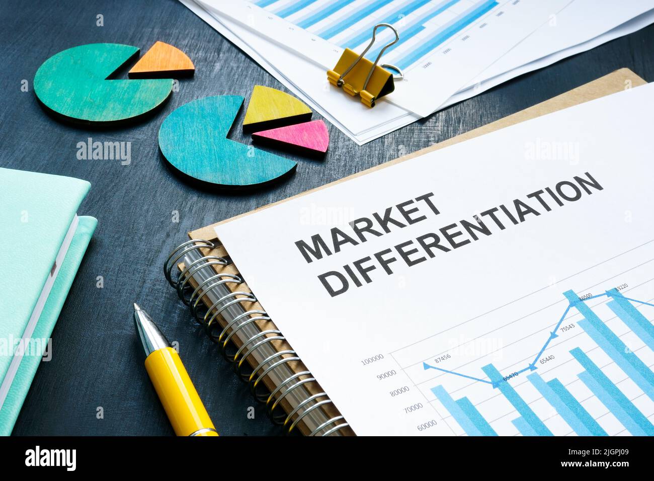 Report about market differentiation with charts and graphs Stock Photo ...
