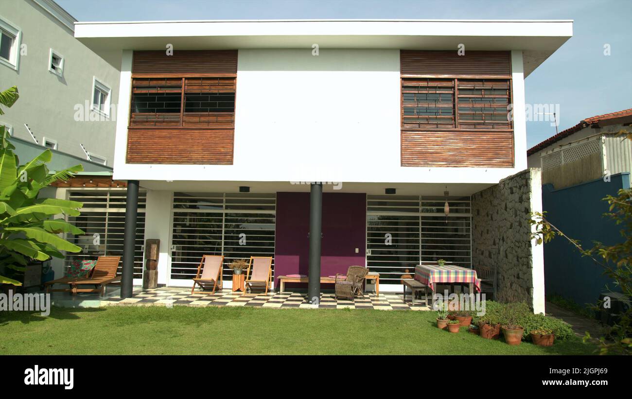 Modern home exterior backyard. Residence contemporary house from ...