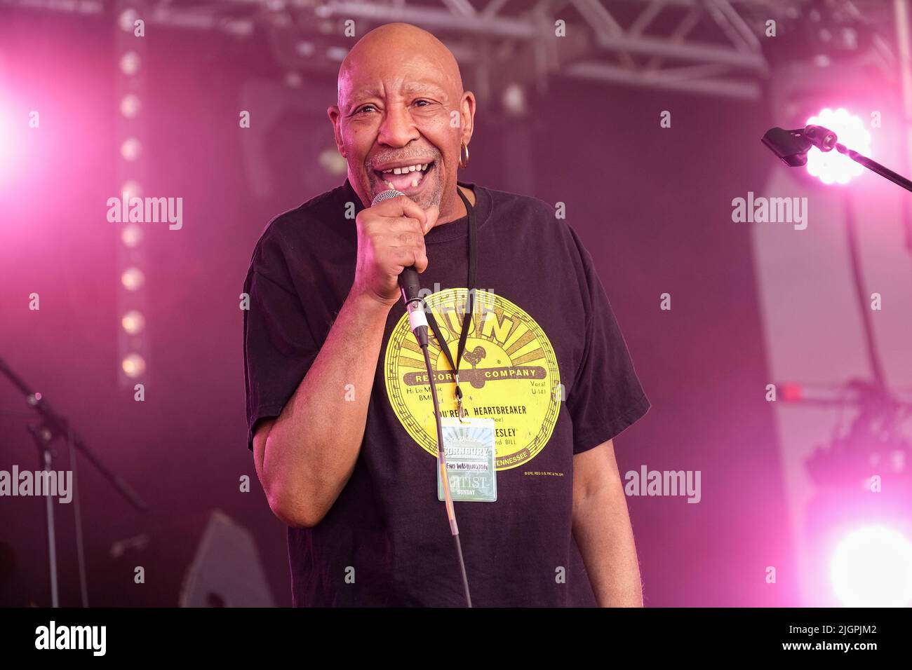 American R&B singer Geno Washington performing at Cornbury Festival ...