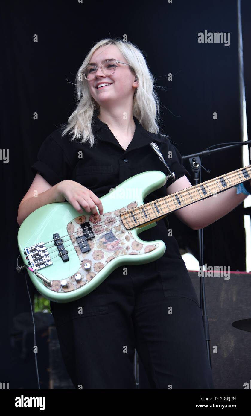 Bass guitarist Madeline Jarman is shown performing on stage during a ...
