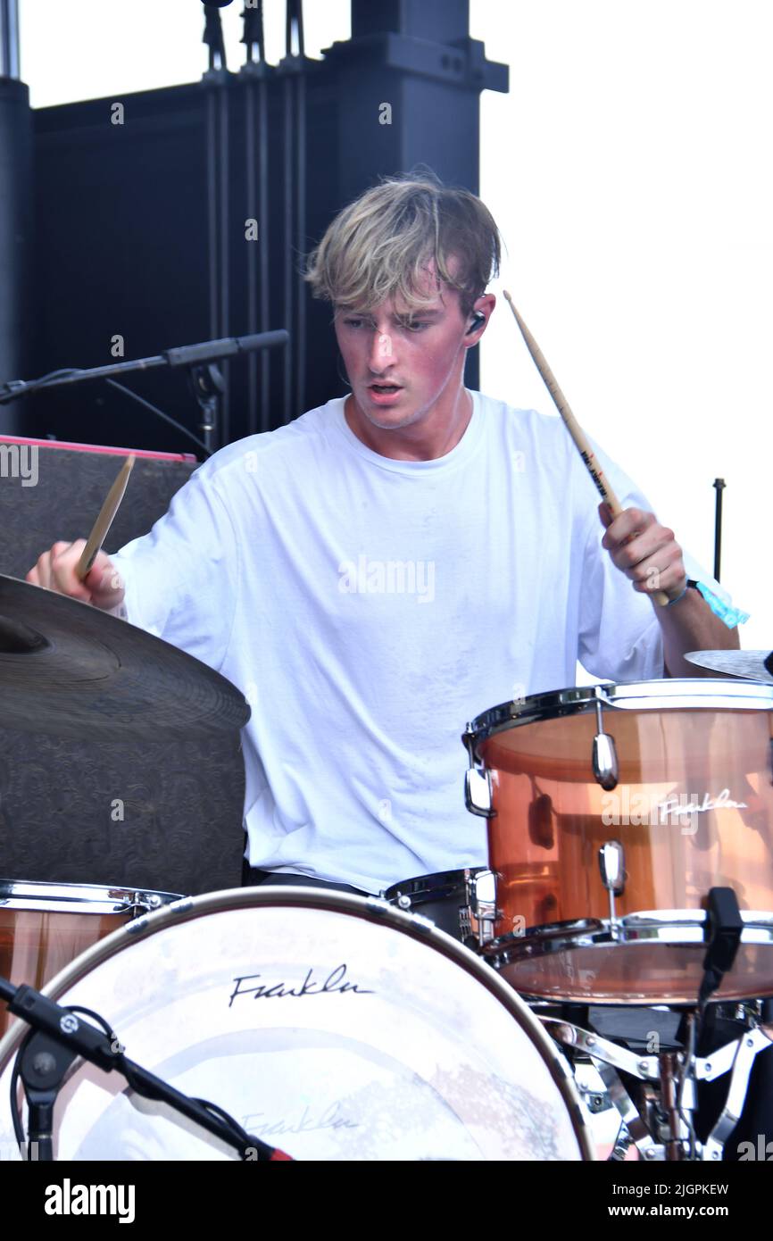 Drummer Devon VonBalson is shown performing on stage during a “live” concert appearance with ...